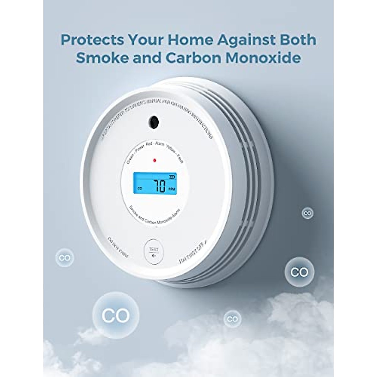 Smoke Carbon Monoxide Detector, AEGISLINK Interlinked Combination Smoke CO Alarm, Battery Powered, Wireless Interconnected, Digital Display, SC-RF220, 6-Pack