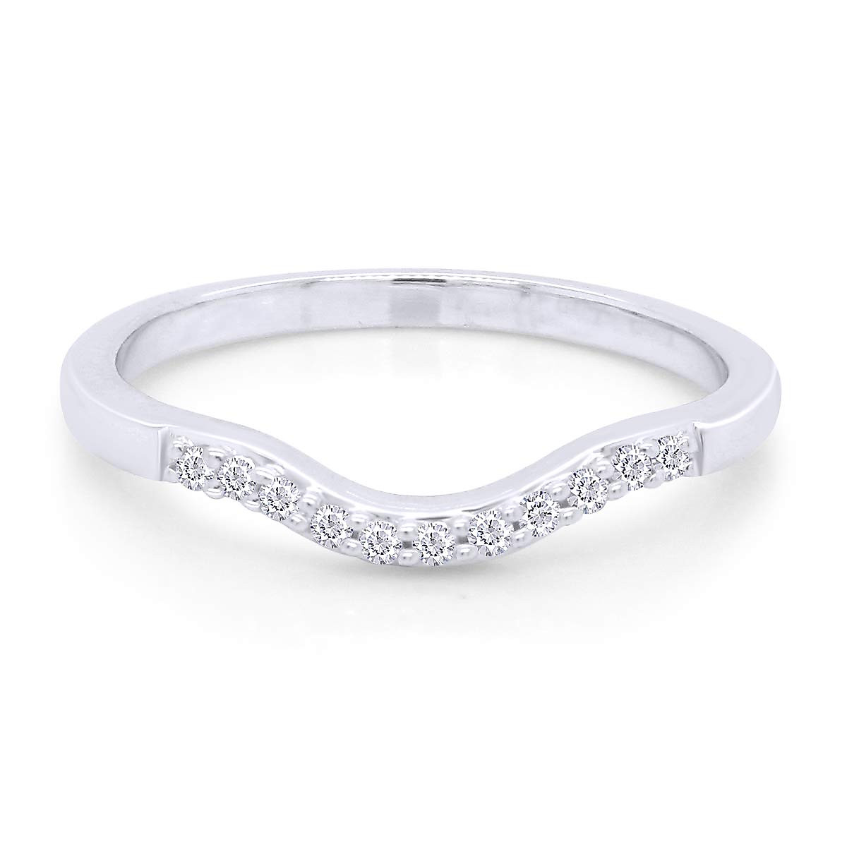 Jewel Zone US Round Cut White Natural Diamond Accent Curved Wedding Band Ring 14k White Gold Over Sterling Silver Stackable Band Rings for Women (0.06 Cttw) Ring Size-6