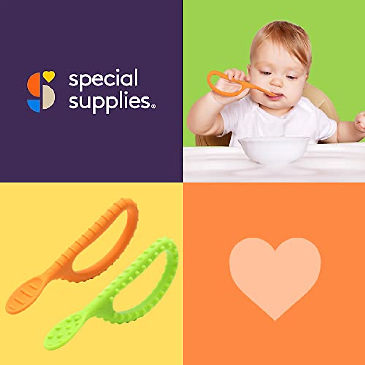 Special Supplies Duo Spoon Loops Oral Motor Therapy Tools, 2 Pack, Textured Stimulation and Sensory Input Treatment for Babies, Toddlers or Kids, BPA Free Silicone with Flexible, Easy Handle