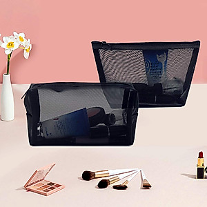 yeabwps 4 Pieces Portable Mesh Cosmetic Bags Breathable Makeup Bags Black Mesh Zipper Pouch for Home Offices Travel Accessories Organizer, 2 Sizes