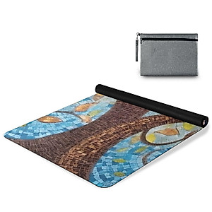 GOODOLD Mosaic Art Tree Yoga Mat, 71 x 26 Inch Non-slip Yoga Mats Folding Travel Exercise Mat Indoor Outdoor Gym Pilates with Storage Bag for Women Men