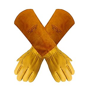 Gardens Leather Gardening Gloves for Women and Men | Thorn and Cut Proof Garden Work Gloves with Long Heavy Duty Gauntlet | Suitable For Thorny Bushes Cacti Rose Pruning Landscaping Work (Extra Large)