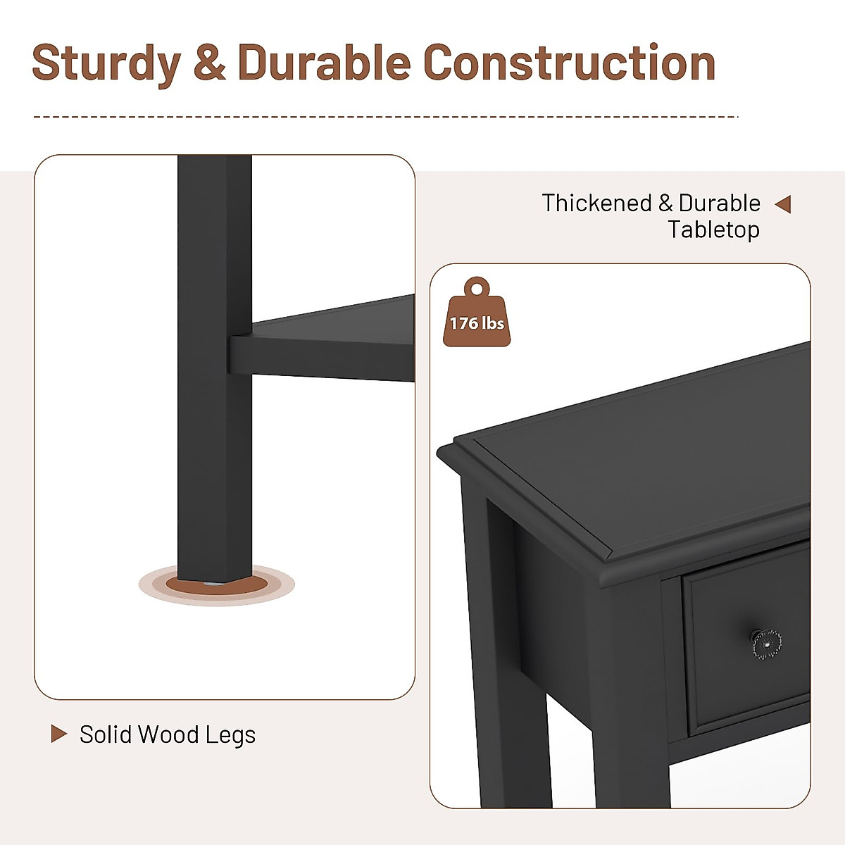Giantex Narrow Console Table with Storage - 60" Long Sofa Side Table w/ 4 Drawers & Open Shelf, Solid Wood Legs, Rectangular Entry Table, Retro Entryway Table for Living Room Hallway, Foyer, Black