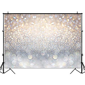 Mocsicka Silver White Bokeh Photography Backdrop Golden Spots Sparkle (No Glitter) Background Weeding Baby Shower Birthdat Newborn Baby Portrait Photo Studio Props (7x5ft (82x60 inch))