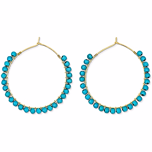 Beaded Hoop Earring - Natural Stone Hoop Earrings for Women Medium Hoop Earrings Gold Hoop Earrings for Women Gold Hoops Earrings for Women