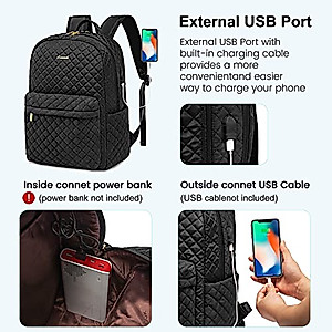 LOVEVOOK Laptop Backpack Purse for Women Quilted Travel Backpack with Dual Computer Compartment Fashion 15.6 Inch Airline Approved Large Teacher Nurse Bag for Work Business College, Black