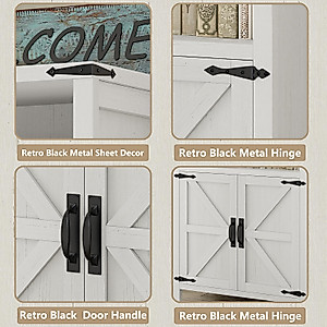 Furnihold Farmhouse Bookcase and Bookshelf with Doors, 5-Shelf Bookcase Adjustable Bookshelf, Wood Bookcase Tall Storage Cabinet for Bedroom, Office Room, Living Room, Off White