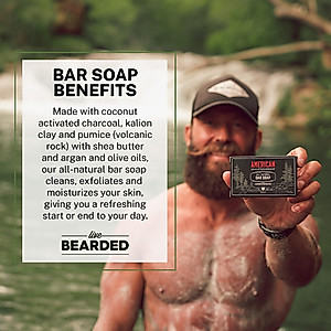 Live Bearded: All-Natural Bar Soap For Men, 3-Pack of 3 5 oz. Bars, Made in the USA - Exfoliates, Moisturizes - Bamboo, Charcoal, Pumice, Coconut, Avocado, and Argan Oils - American Scent