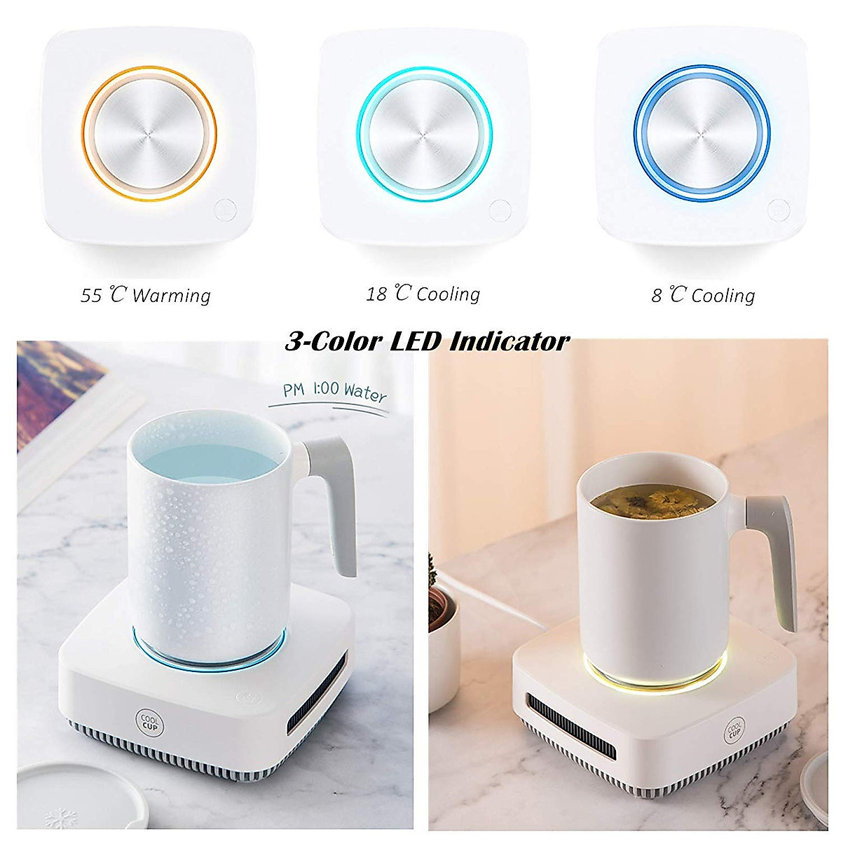 Miecux Cup Cooler-Coffee Warmer Desktop 2IN1,31℉ - 46℉ Coffee Tea Drinks Mug Warmer Cooler Desktop Heating and Cooling Beverage Plate For Water,Milk,Beer,Cocoa (white)