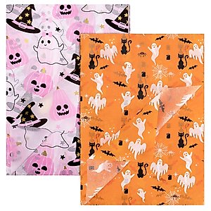 Rancco 60 Sheet Halloween Tissue Paper, Gift Wrapping Paper, Pink Pumpkin Ghost Decorative Tissue Paper for Home Holiday Birthday Party, DIY Craft Paper for Halloween, 19.7×11.8''