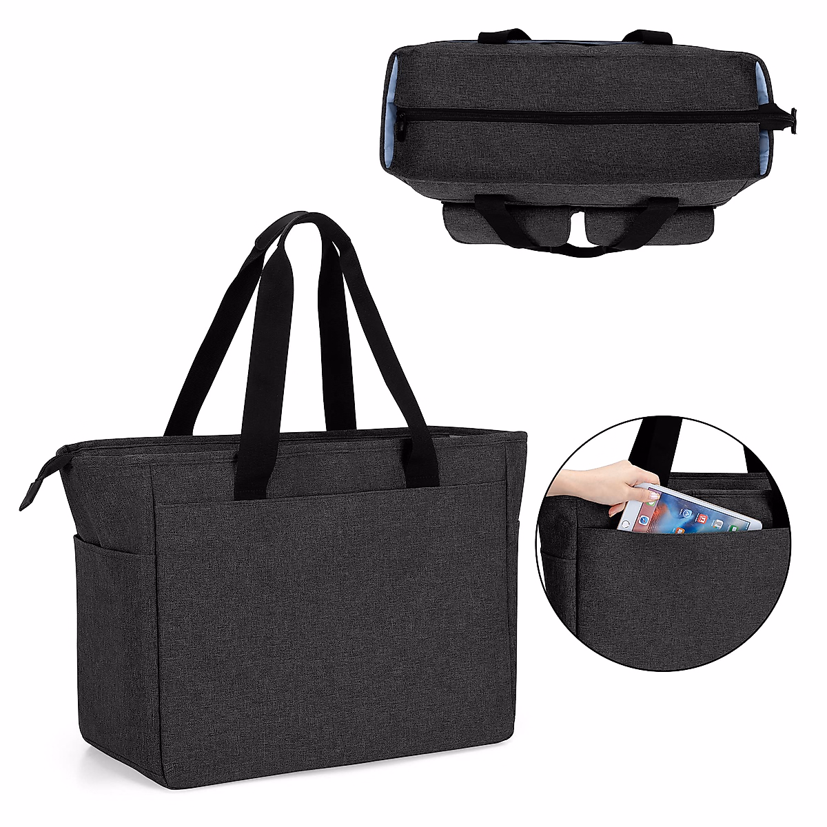 CURMIO Teacher Tote Bag for Women, Large Work Bag with Laptop Compartment for 15.6" Laptop, Black (Bag Only)