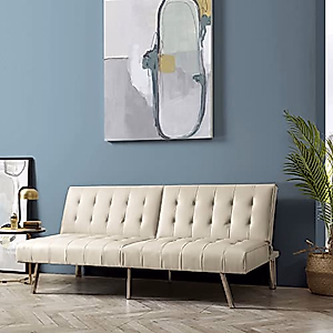 Naomi Home Split Back Faux Leather Leather Futon Sofa (Split Back with Armrest, Cream)