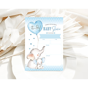 Your Main Event Prints Boy Elephant Baby Shower Invitations, Peanut Baby Shower Invites with Diaper Raffles Cards, Sprinkle, 20 Invites Including Envelopes
