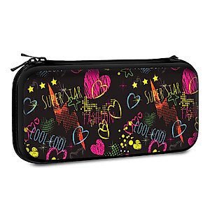 Carrying Case Compatible with Switch 2017 / Switch OLED 2021 Console Joy-Con with 10 Game Card Slots , Fashion style wallpaper with neon lightning, star, arrow, hearts