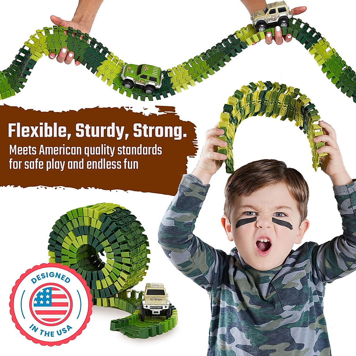 JITTERYGIT Dinosaur Jurassic Race Track Train Glow in The Dark World Toy Set, Kids Dino Racetrack Park Includes T-Rex & Triceratops Playset - Best Birthday Gift for Boys & Girls 3 4 5 6 7 8 Year Old