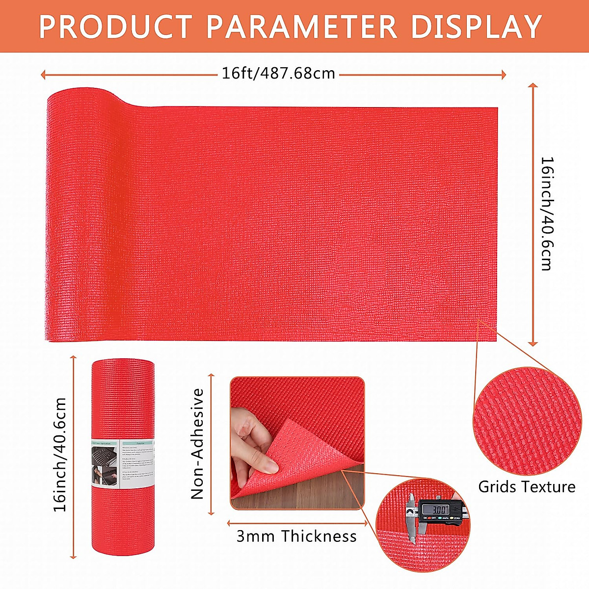 Foam Toolbox Liner Drawer Mat 1/8 Inch Thick X 16 Inch Wide X 16 Ft Long Red, No Slip for Protecting Cabinet, Garage, Cart, Tool Box