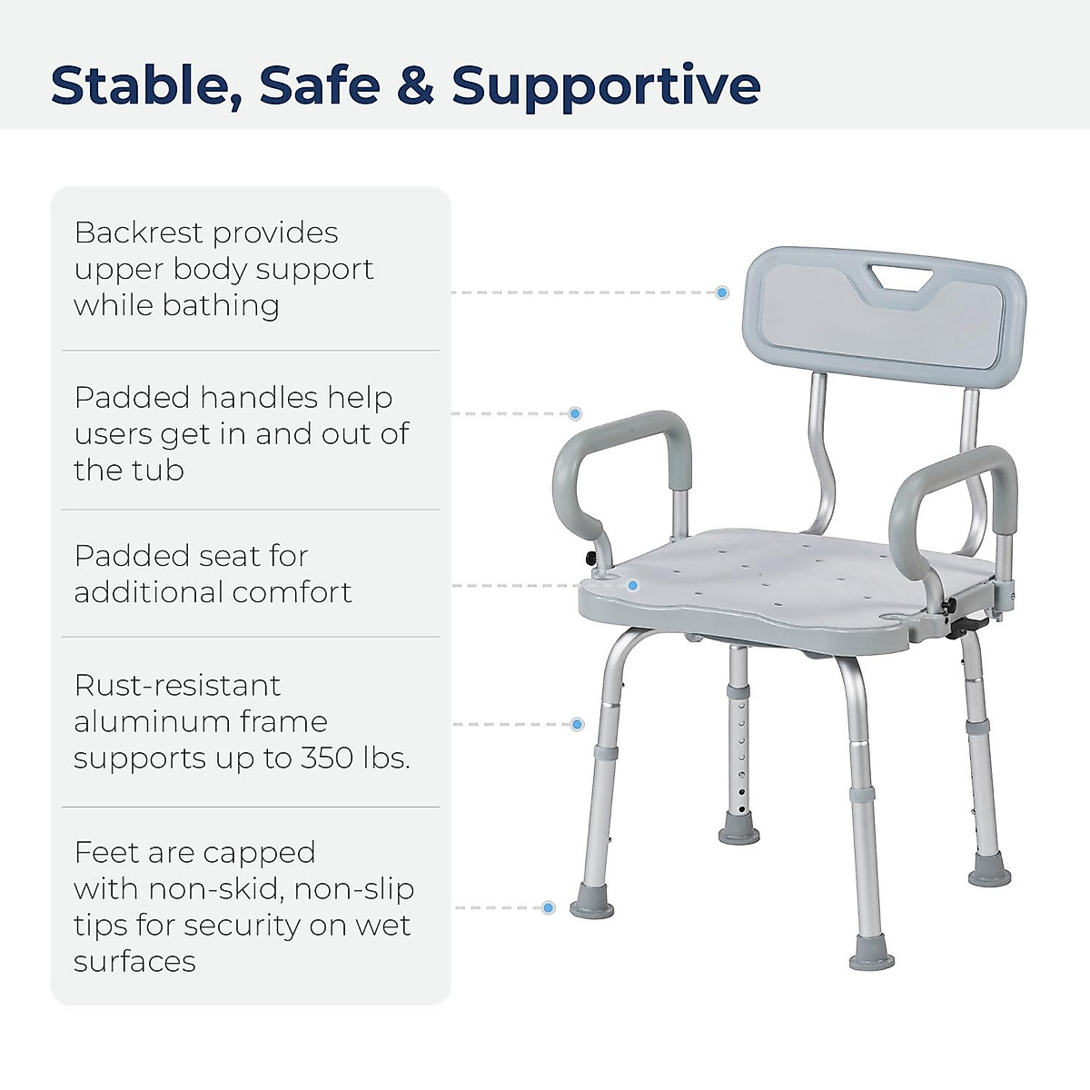Drive Medical PreserveTech 360-Degree Swivel Shower Chair with Arms & Back, Grey