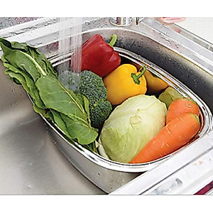 Characin Stainless Steel Dishpan Basin Dish Washing Bowl Bucket Basket Portable Tub Rack (Rounded Rectangle)