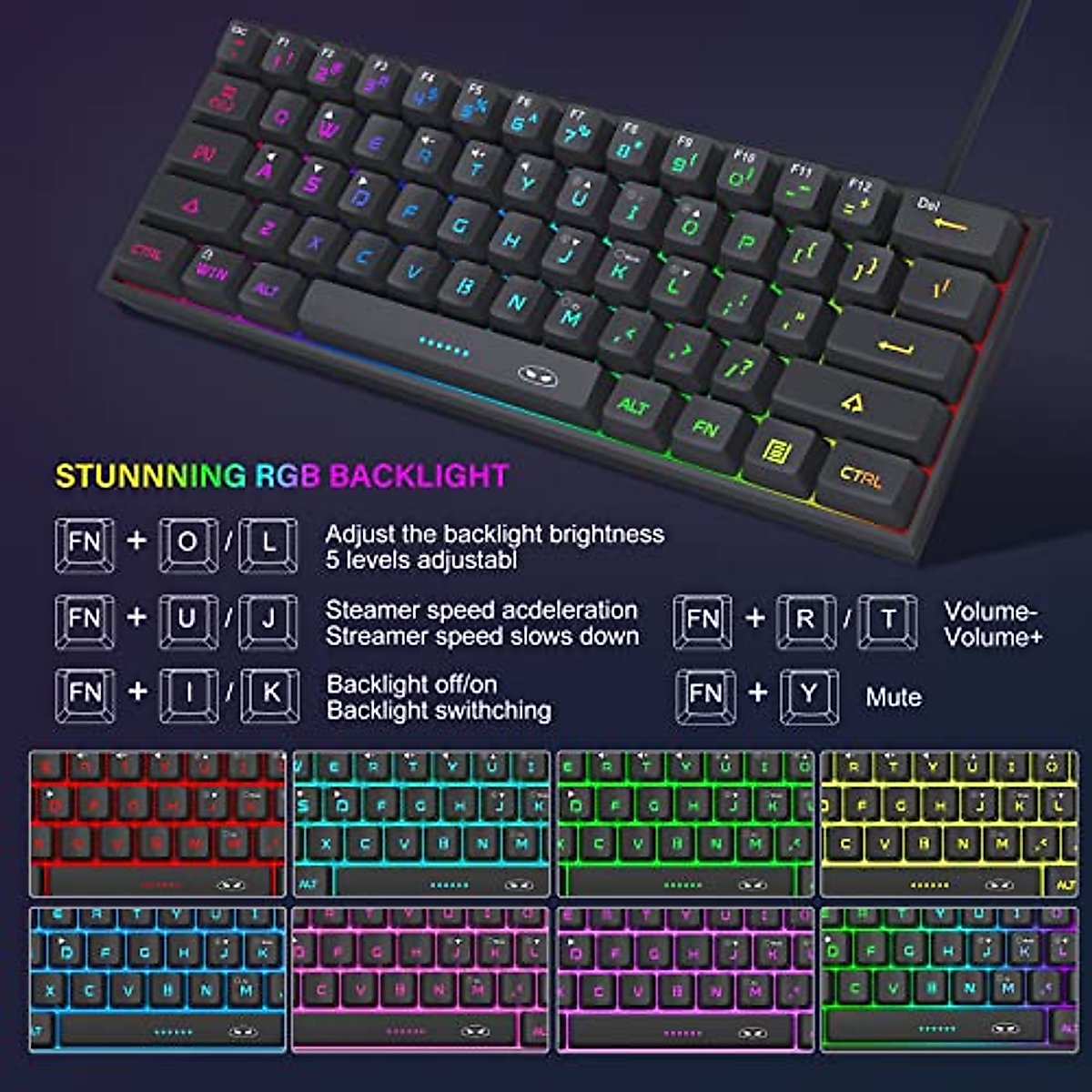 MageGee Mini 60% Gaming Keyboard, RGB Backlit 61 Key Ultra-Compact Keyboard, TS91 Ergonomic Waterproof Mechanical Feeling Office Computer Keyboard for PC, MAC, PS4, Xbox ONE Gamer(Black)
