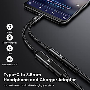 MOSWAG USB C to 3.5mm Headphone and Charger Adapter,2in1 USB Type C to Aux Audio Jack Hi-Res DAC and PD 60W 3.0 Fast Charging Dongle Cable Compatible with Pixel 4 XL,Galaxy S22 S21 S20+Plus Note 20