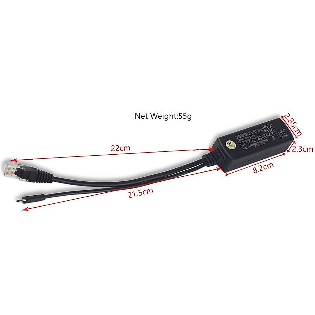 UCTRONICS IEEE 802.3af Micro USB Active PoE Splitter Power Over Ethernet 48V to 5V 2.4A for Tablets, Dropcam or Raspberry Pi 2/3B+ (48V to 5V 2.4A)