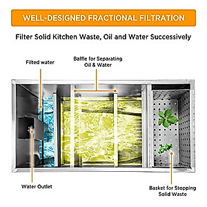 Ganggend Upgraded Commercial Grease Trap, 10LBS Grease Interceptor Trap, 5GPM Stainless Steel Grease Trap Interceptor Set with Removable Baffles for Restaurant, Canteen, Kitchen Wastewater