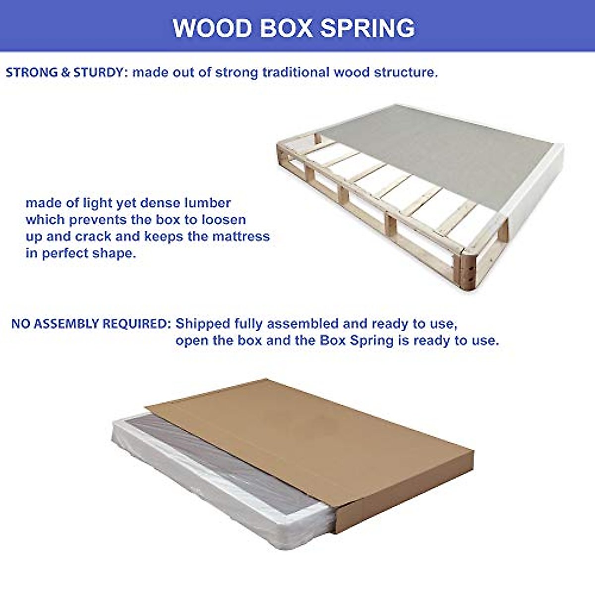 Mattress Solution, Assemled 4" Fully Assembled Box Spring/Foundation for Mattress, Beverly Hills Collection, Twin Size, White/Lt Brown with Mink Borde