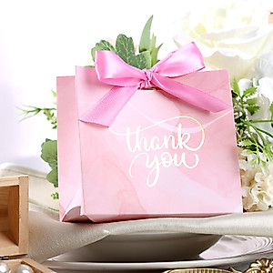 Shindel 16PCS Small Thank You Gift Bags, Mini Party FavoR Bags Pink Candy Bags Treat Boxes Paper Gift Bags with Bow Ribbon for Wedding Bridal Baby Shower Birthday Party
