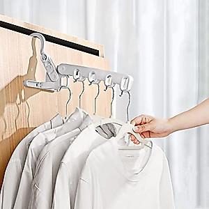 Foldable Clothes Drying Rack for Business Trip Portable Travel Hanger for Hotel Home Rotary Clip-on Hanger Holder Wall Mounted Clothes Bar with 5 Holes for Balcony Bathroom Bedroom Laundry Room, Grey