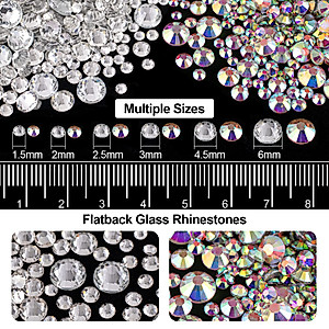 Flat Back Rhinestone Kits Colorful Rhinestones+Crystal AB&Transparent White Face Gems with Quick Dry Makeup Glue+Picker Pencil+Tweezer for Face Makeup and Nail Art