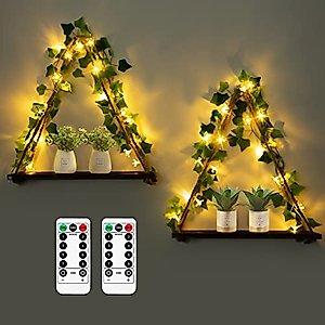 Doozx Hanging Shelves with Led-Strip - Set of 2, Macrame Wall Hanging Shelves for Wall Decor for Bedroom Living Room Bathroom, Boho Room Decor Aesthetic, Hanging Shelf, Wall Shelves Plant Decor