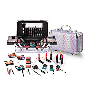 Hot Sugar All In One Makeup Set for Teenager Girls 10-12 Full Makeup Kit for Beginners Includes Eye Shadow Palette Blush Lip Gloss Lipstick Eye Pencil Brush Mirror (Purple Heart)