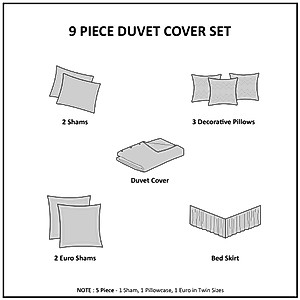 Madison Park Dawn 100% Cotton Duvet Set Floral Shabby Chic Design All Season Comforter Cover Bedding, Matching Shams, Percale Light Weight Bed Comforter Covers, King(104"x92"), Blue 9 Piece , Aqua