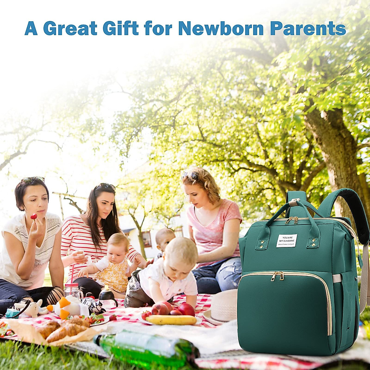 Jeryswet Diaper Bag with Changing Station, Baby Bag, Diaper Bag Backpack, Baby Bag with Built-in USB Charging Port and Stroller Straps Large Capacity Waterproof, Green