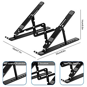 Welan Laptop Stand, MacBook Stand Adjustable Laptop Stand for Desk Portable Computer Stand Aluminum Laptop Holder Ergonomic Cooling Stand Compatible with MacBook Pro Air HP Lenovo Dell 10-18" Black