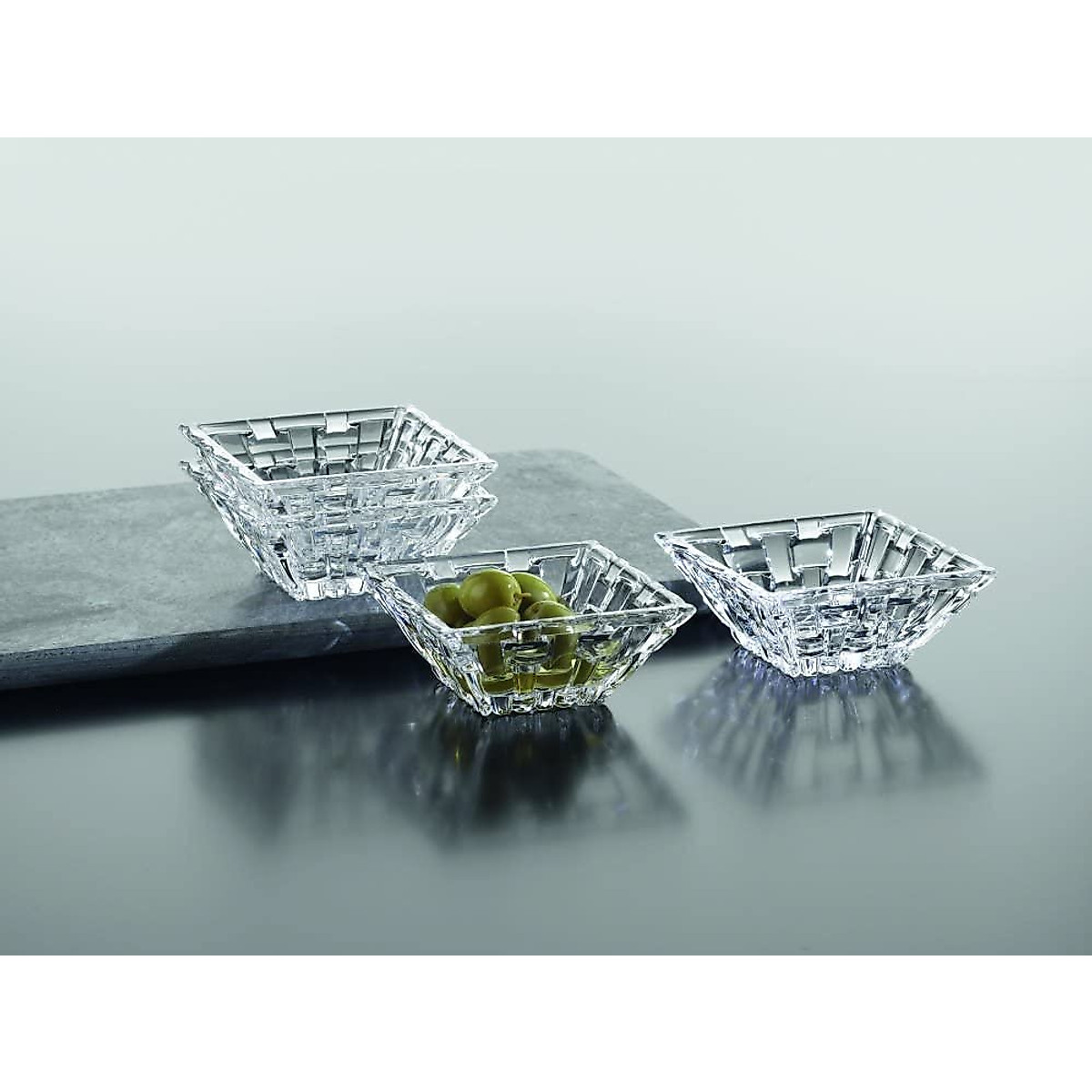 Nachtmann Bossa Nova Collection Dip Bowl Set of 4, Square, 3-Inch, Bowl for Dipping Sauce, Snacks, and Nuts, Chip and Dip Dish, Crystal Clear Glass, Dishwasher Safe