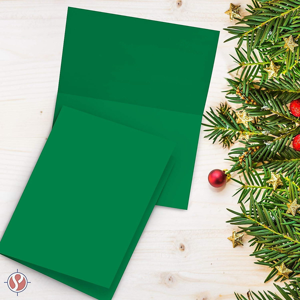 Holiday Christmas Green Blank 5x7 Greeting Cards with Green A7 Envelopes (25 per Pack)