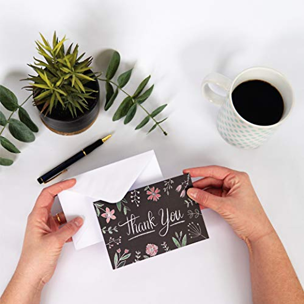 Chalkboard Floral Thank You Cards with Envelopes for Thank You Notes! Bulk Set of 48 Blank Gift Cards with Envelopes for Baby Shower Note Cards, Watercolor Wedding Thank You Cards and Bridal Shower Thankyou Card