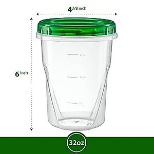 Elegant Disposables (32 Ounce 10 Pack) Twist cap Containers Clear Bottom With Green Top Screw on Lids Twist Top Food Storage Freezer Containers
