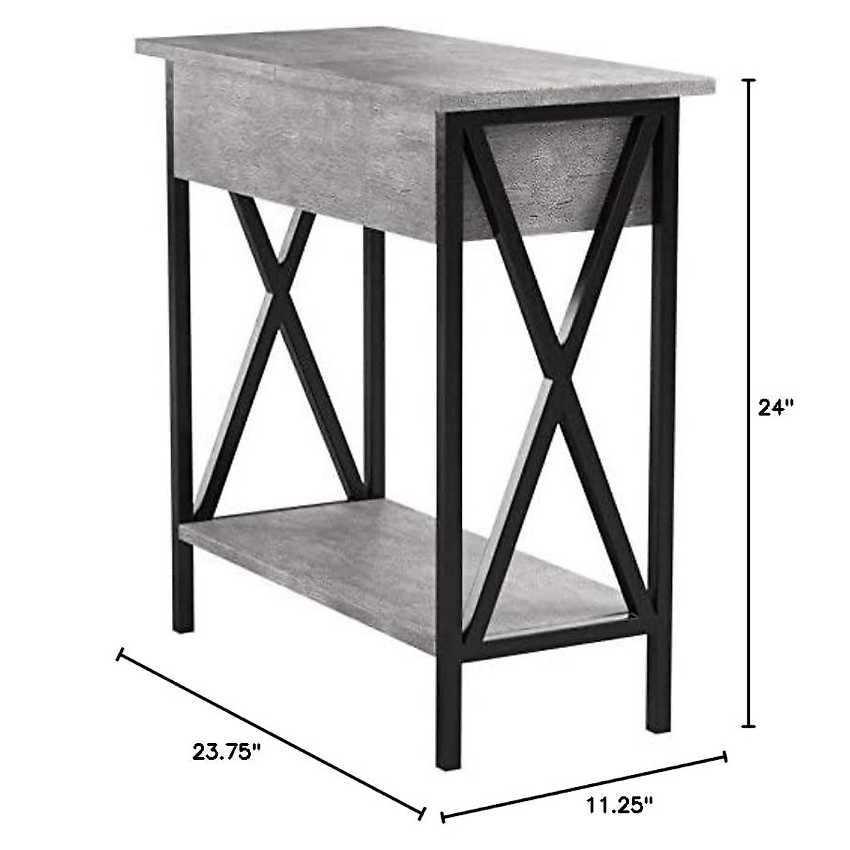 Convenience Concepts Tucson Flip Top End Table with Charging Station and Shelf, Faux Birch