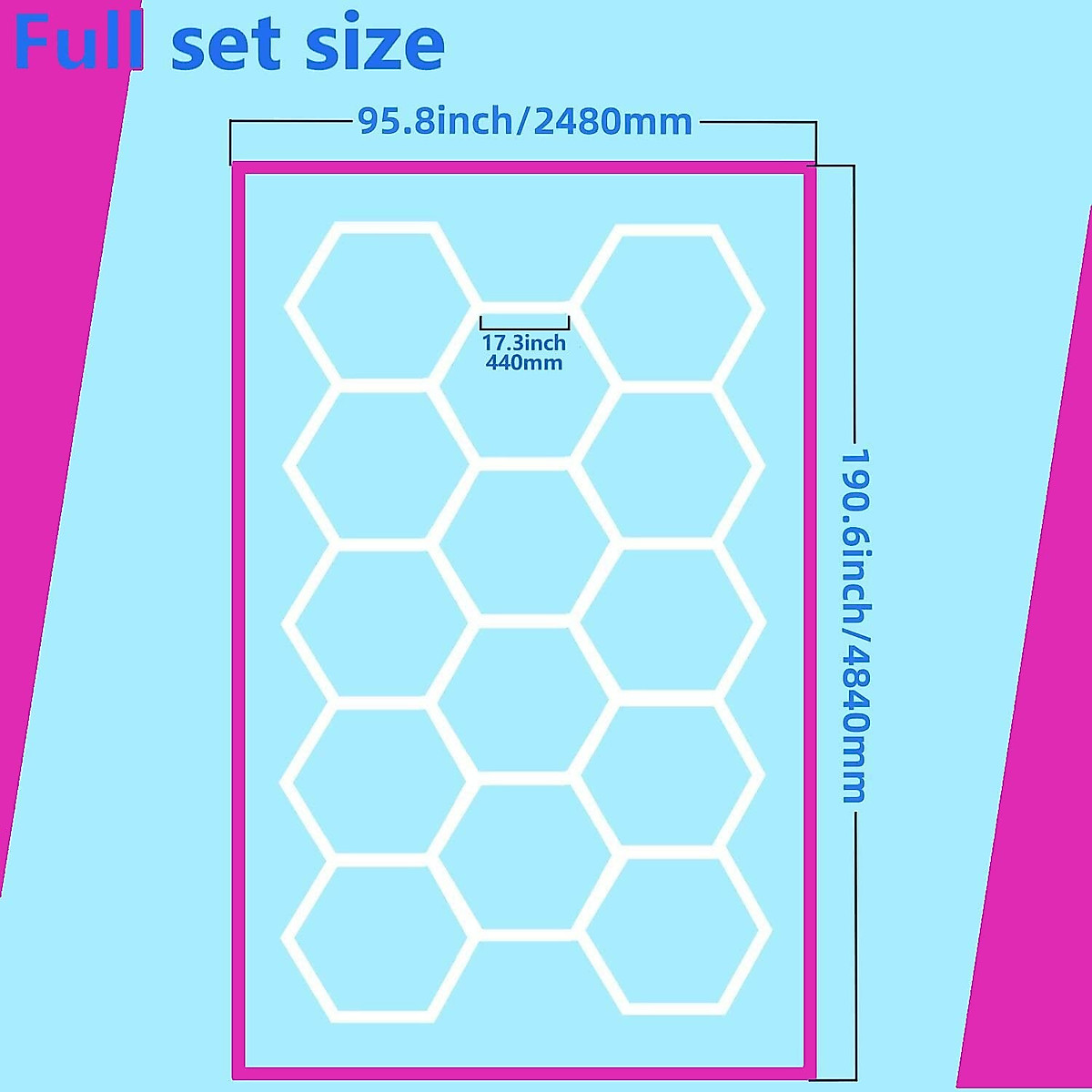 SENKOYU Car Detailing Led Garage Light Hexagon 14 Grid System Workshop Light Supermarket and Gym IP54 72900lm Modern Pink Light for Bar Club Hotel Game Room Party Decor Ceiling Lamp with Pink Border