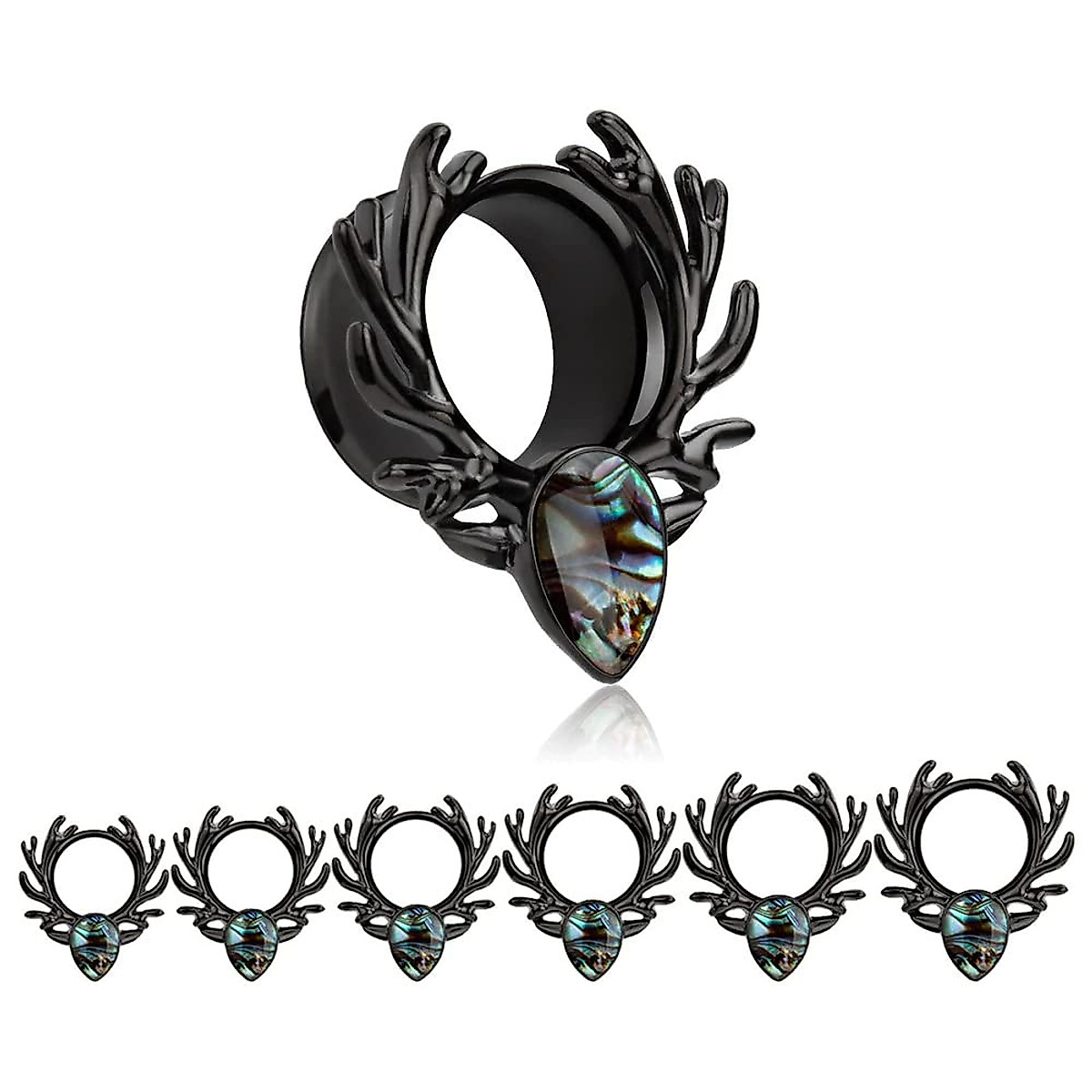 KUBOOZ(1 Pair Black Sea-shell Forest Antlers Slivery Opal Ear Plugs Tunnels Gauges Stretcher Piercings