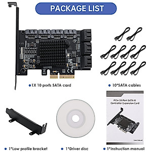 PCIE 4X SATA Card 10 Ports,with 10 SATA Cables and Low Profile Bracket, PCIE to SATA 3.0 6 Gbps Controller, PCIE to SATA Expansion Card,SATA Controller,SATA PCIE Card,ASM1166+JMB575 Chips