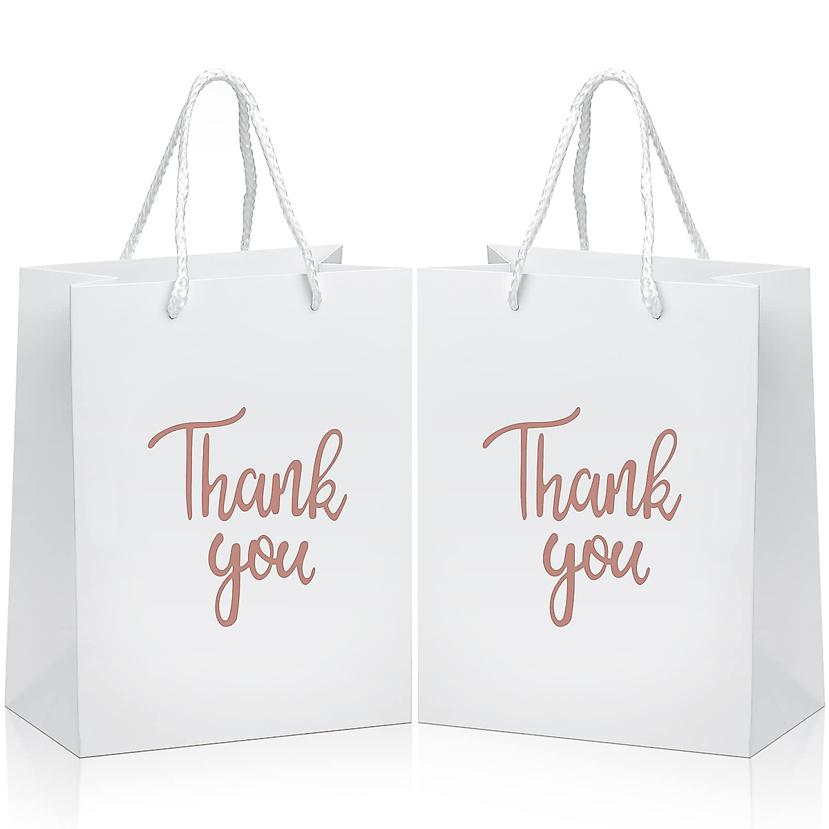 Nezyo 12 Pack Thank You Gift Bags with Tissue Paper Wedding Tissue Paper Party Bags with Handles Paper Shopping Bag Bridal Shower Gift Bags for Birthday Wedding Baby Shower Party Favor (Rose Gold)