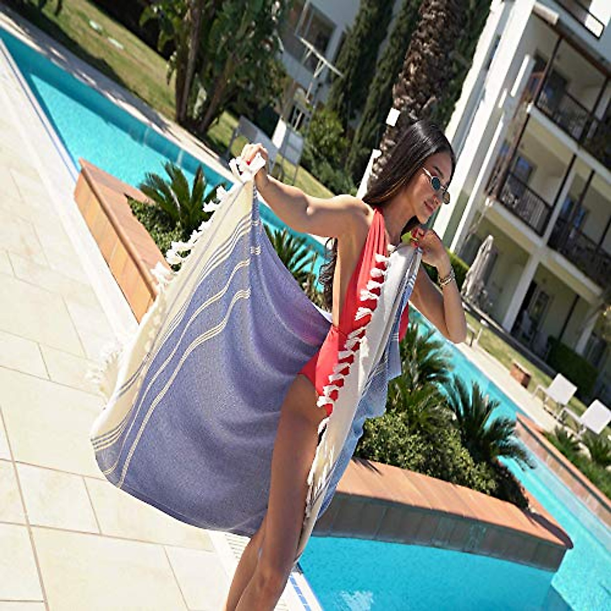 Bergama Turkish Cotton Bath Towel | 100% Cotton, Prewashed, 38 x 71 Inches | Quick Dry, Sand Free, Lightweight | Large Blankets for Beach, Pool, Bathroom, SPA, Gym and Yoga Blanket (Royal Blue)