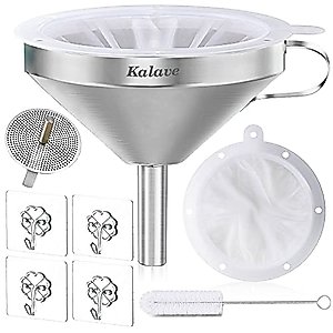 vorpower KALAVE Premium Stainless Steel Funnel, 5 Inch Food Grade Kitchen Funnels with 200 Mesh Food Filter Strainer, Metal Funnel for Filling Bottles, Food Funnel for Oils, Juice, Wine, Coffee, Milk