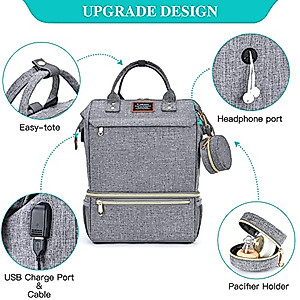Breast Pump Backpack with Pacifier Case, Cooler & Moistureproof Diaper Bag Backpack Tote Bag with USB Charging Port & Headphone, Double Layer Stroller Straps Multipurpose Backpack for Working Mothers
