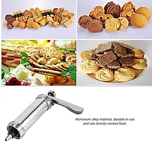 9.8x5.9in Cookie Press Maker Aluminium Alloy Cookies Biscuits Press Maker Mold Kit with 7 Piping Nozzle,13Cookies Mold,Cream Laminator Pastry Piping DIY Laminating Gun for Making Cake Decorating