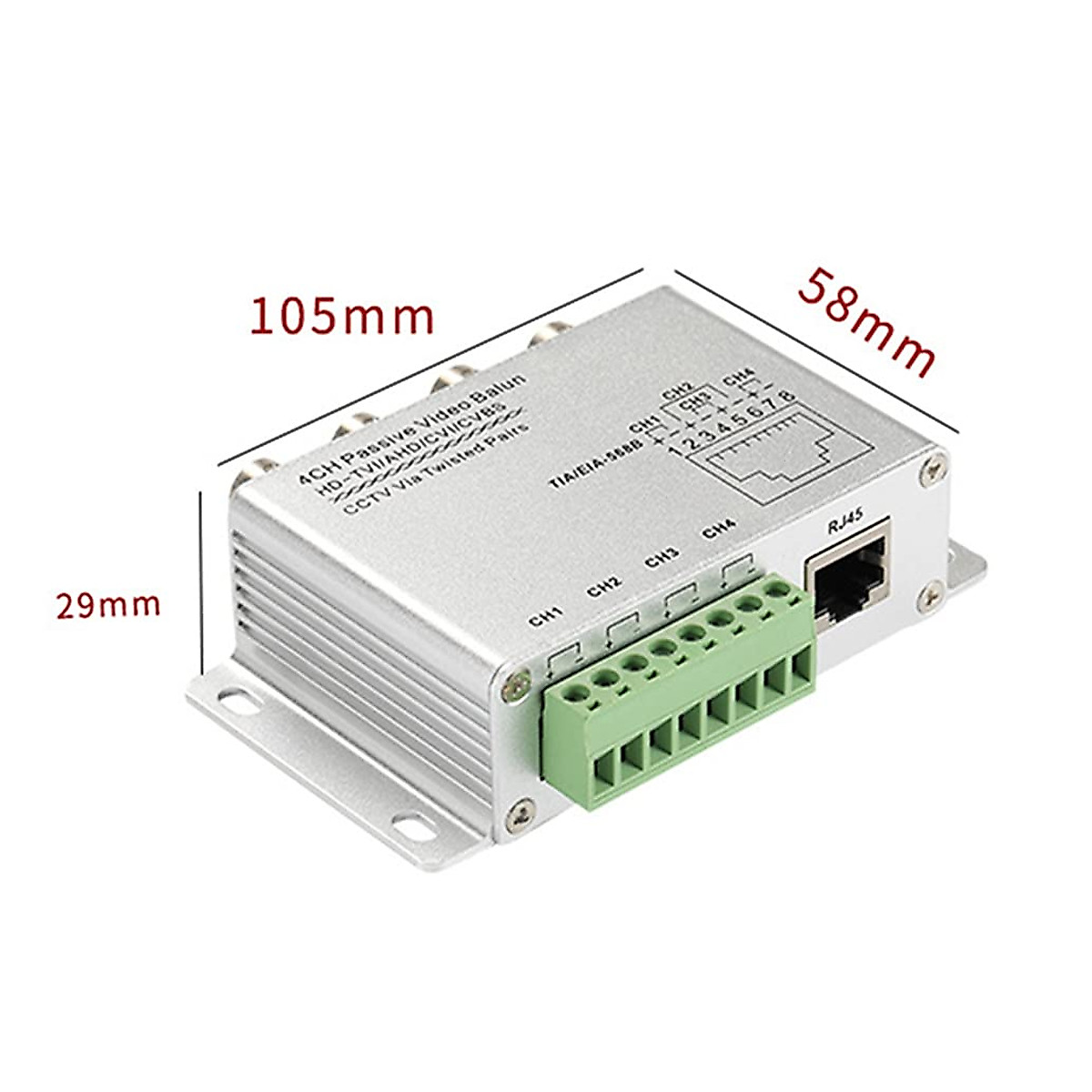BeElion UTP 4 Channel 720P 1080P CVI/TVI/AHD Passive HD Transceiver,BNC to Cat5/5E/6 RJ45(T568B) UTP Cable Converter for CCTV Camera System