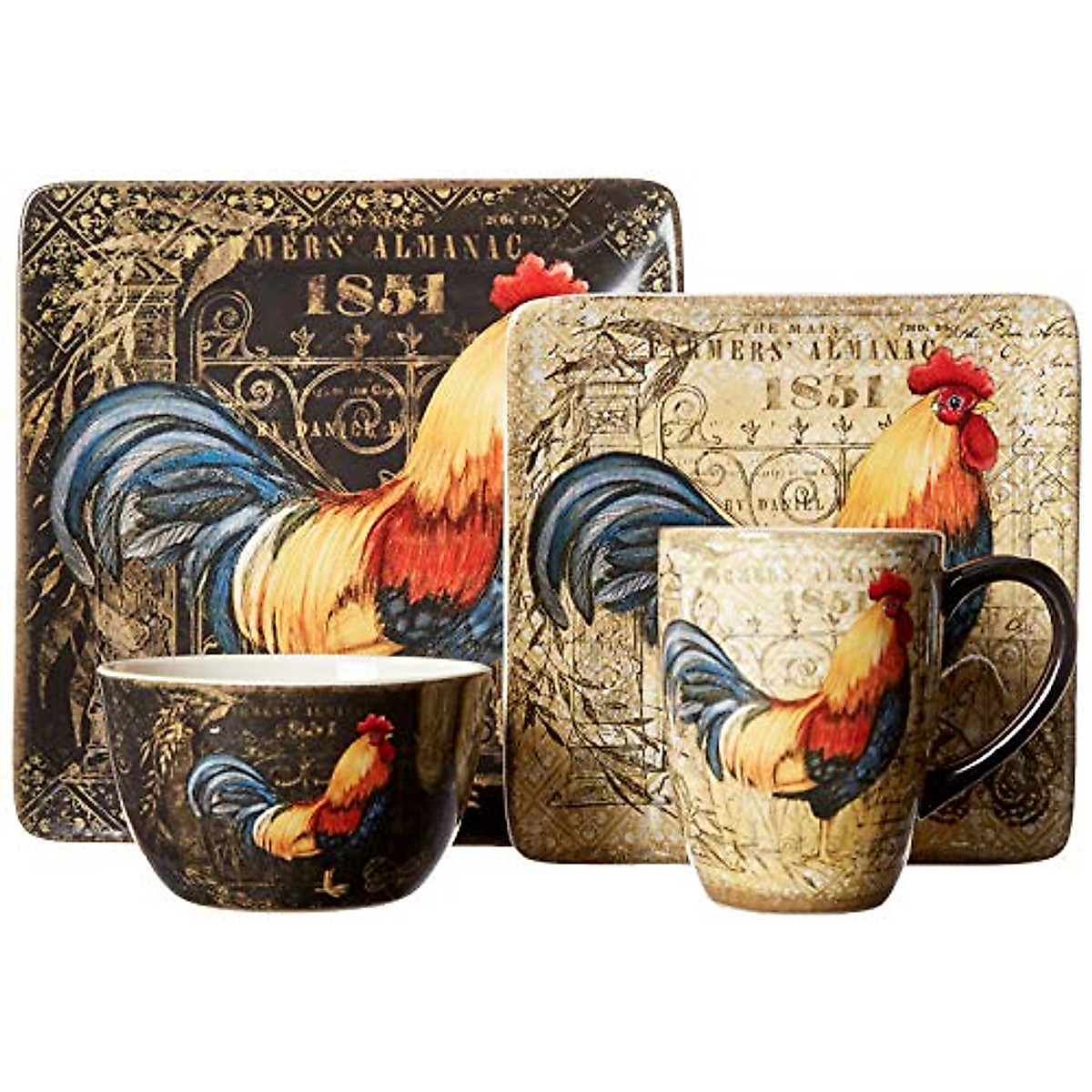 Certified International Gilded Rooster Dinnerware.Tabletop, One Size, Multicolor